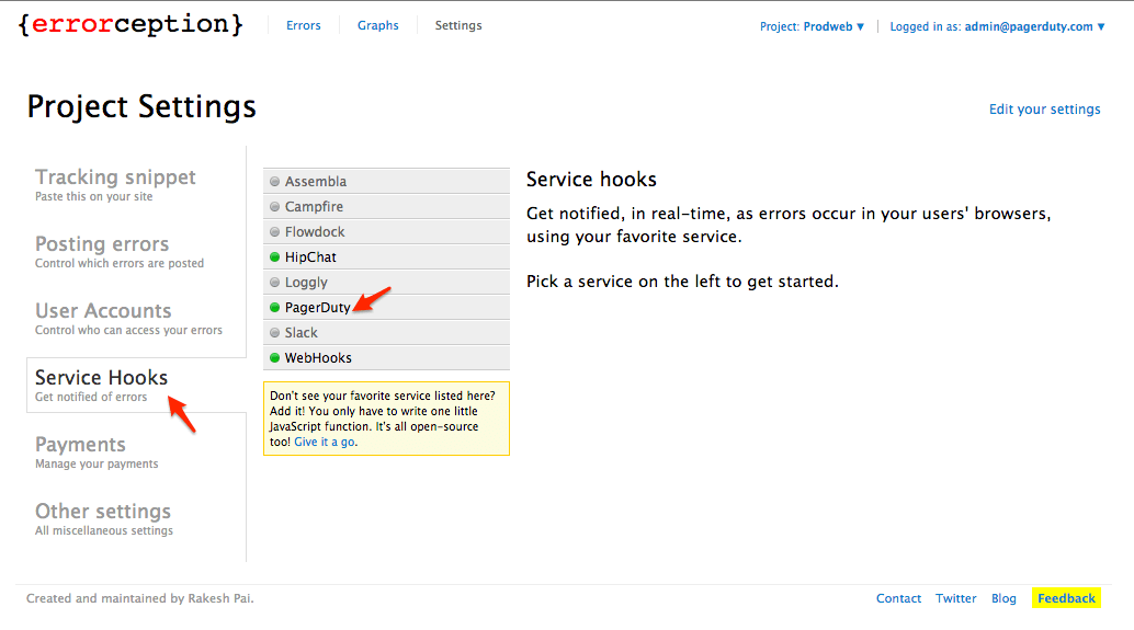 Errorception-Integrationshandbuch | PagerDuty